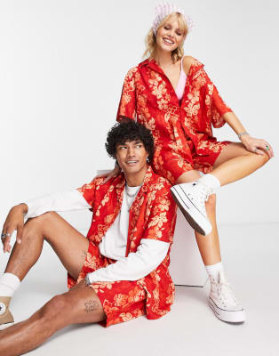 Reclaimed Vintage unisex viscose set in hibiscus print | ASOS