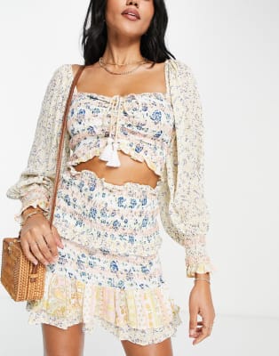 River Island beach crop top & skirt in light yellow | ASOS