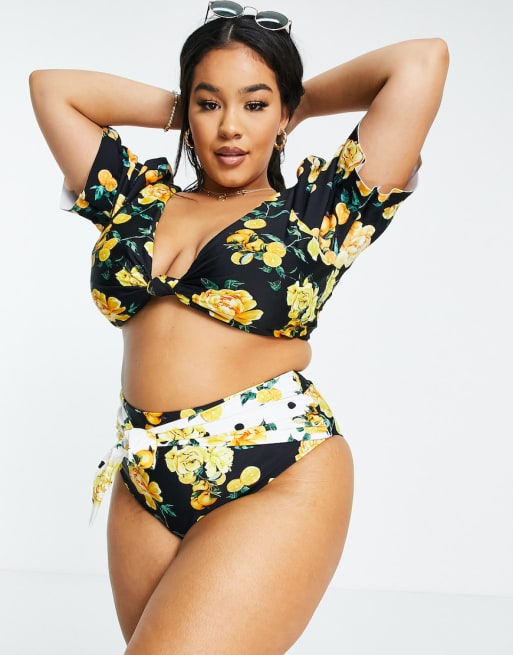 River Island Plus - Bikiniset met bloemen in zwart | ASOS