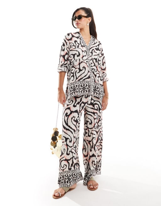 River Island Set Mit Palazzo Strandhose In Creme Asos
