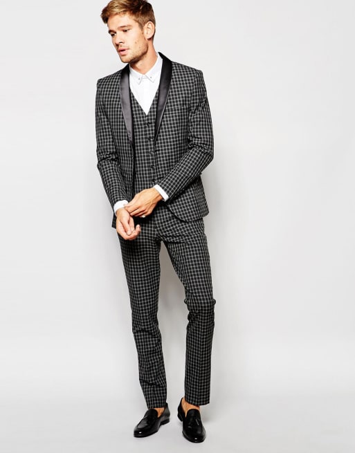 Selected Homme Exclusive Gray Tonal Check Tuxedo Suit in Skinny Fit | ASOS