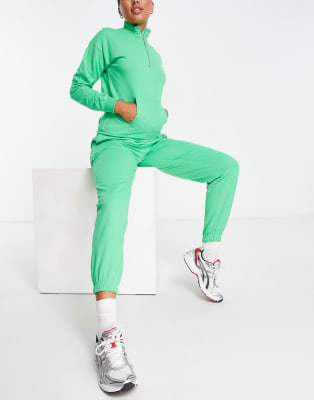 South Beach half zip crop sweatshirt in green with matching set | ASOS