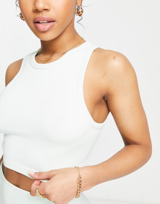Stradivarius seamless cropped vest top and ribbed leggings co-ord in mint | ASOS