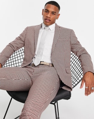 Topman brown mini check suit in brown | ASOS