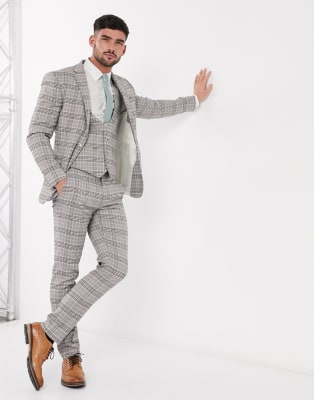 Topman - Costume à carreaux coupe slim - Beige | ASOS