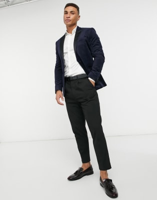 Topman - Costume slim en velours - Bleu marine | ASOS