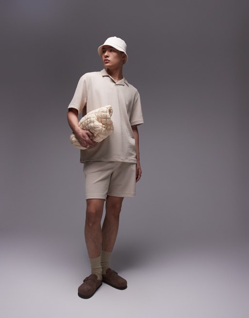 Topman oversized crinkle plisse texture set in stone | ASOS