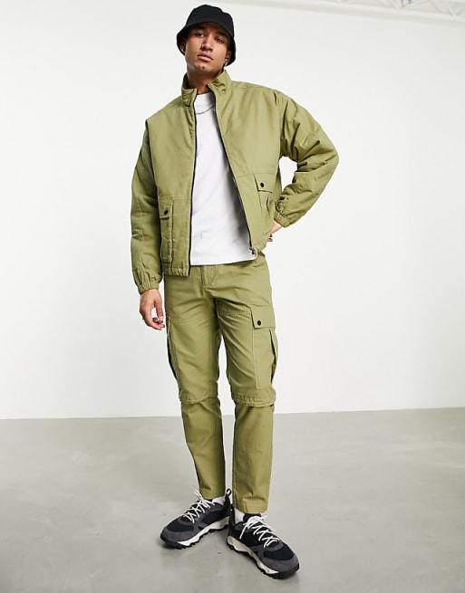 Topman ripstop co-ord funnel neck jacket and cargo trousers in khaki | ASOS Topman ripstop co-ord funnel neck jacket and cargo trousers in khaki | ASOS