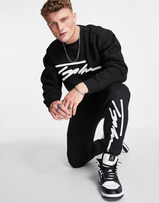 Topman signature embroidery sweats set in black | ASOS