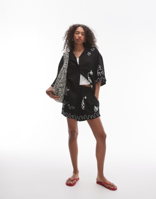 Topshop embroidered conversational print set in mono | ASOS