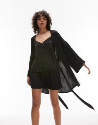 Topshop floral jacquard nightwear set in black | ASOS