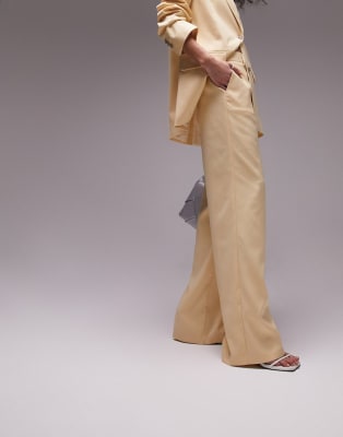 Topshop straight fitting co-ord suit in straw light yellow | ASOS