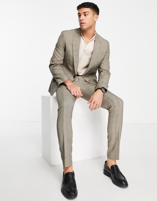 Traje Marrón A Cuadros De Corte Entallado De River Island Asos