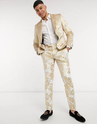 Twisted Tailor suit set with gold floral flock in champagne | ASOS