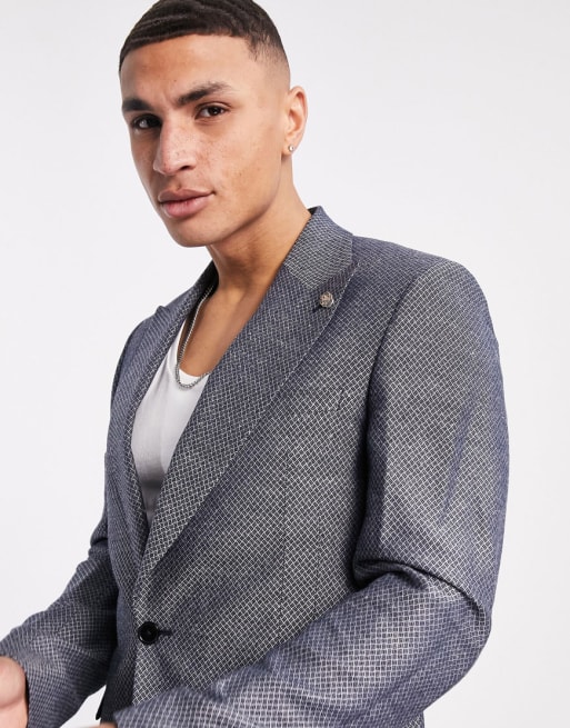 Twisted Tailor suit set with micro geo jacquard in blue and white | ASOS