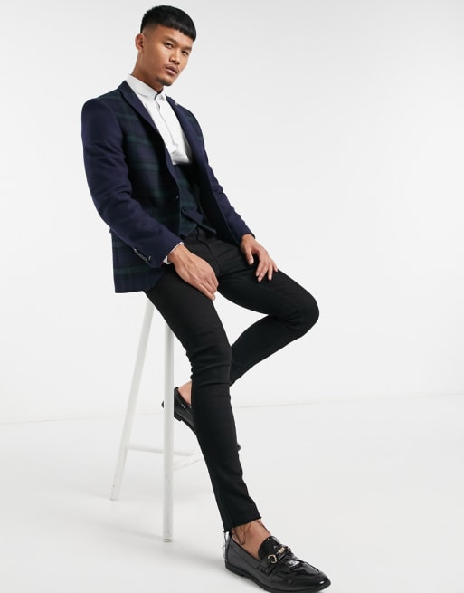 Twisted Tailor Suit With Contrast In Green And Navy Check Asos
