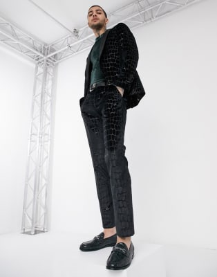 Twisted Tailor suit with flock croc print in black | ASOS