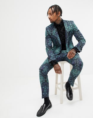 Twisted Tailor super skinny suit with geo print in green | ASOS