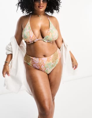 Vero Moda Curve triangle bikini top and high waist bikini bottoms set in pa | ASOS