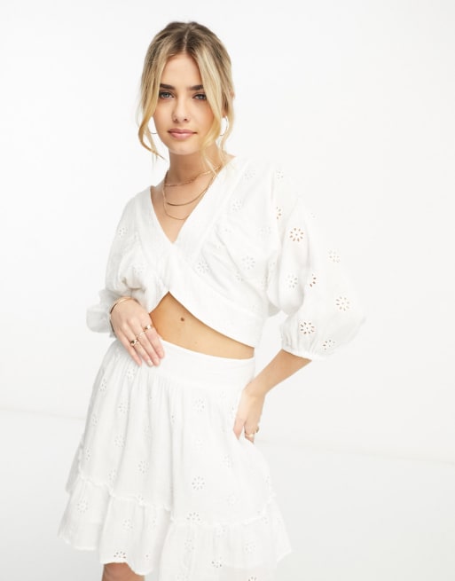 Vero Moda - Ensemble top et jupe en broderie anglaise - Blanc | ASOS