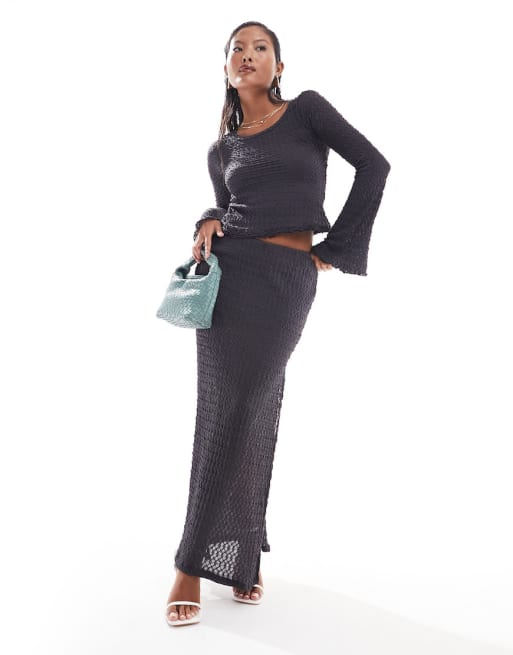 Vero Moda Petite - Ensemble en jersey texturé avec top à manches évasées et jupe longue ...