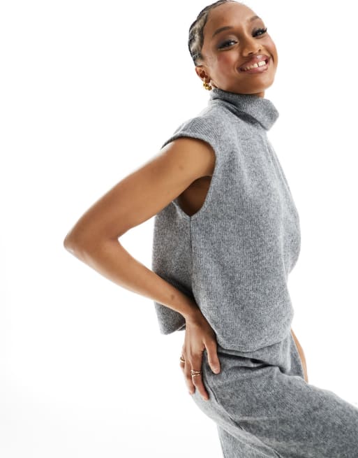 Vero Moda Tall - Ensemble avec top sans manches en maille à col montant et jupe mi-longue - Gris ...