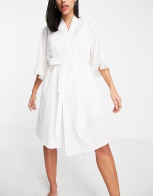 Vero Moda Valentines cotton dobby frill detail pyjamas and robe set in ...