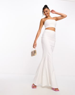 Vesper bandeau top and maxi fishtail skirt set in white | ASOS