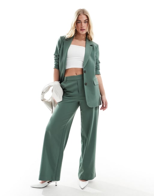 Vila - Ensemble avec pantalon coupe large et blazer ample - Vert canard | ASOS