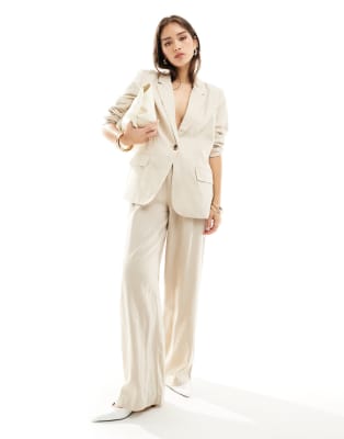 Vila - Ensemble pantalon ample et blazer en lin - Grège | ASOS