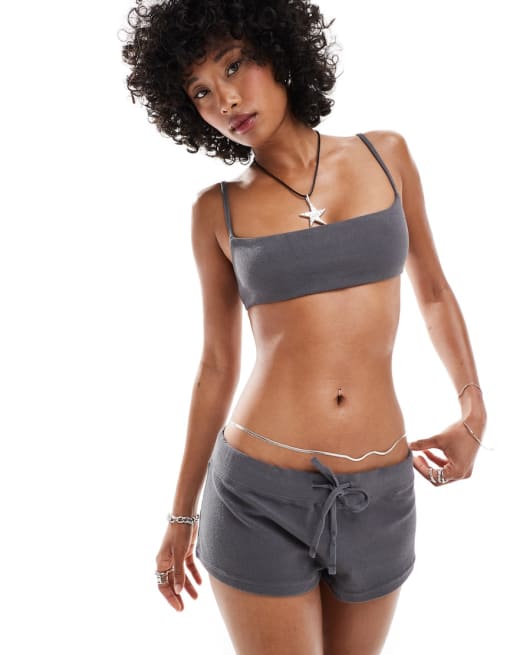 Weekday Blake Mix And Match Towelling Bikini Bandeau And Hotpants In Off