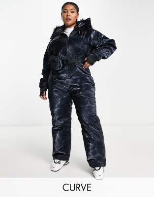 4505 Curve ski high shine all in one suit in navy | ASOS