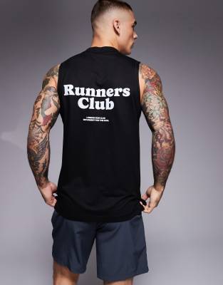 4505 Run Club quick dry oversized performance tank top with back print in black | ASOS