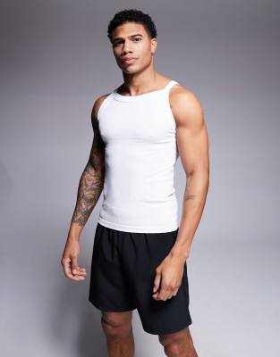 4505 seamless ribbed square neck muscle singlet in white | ASOS