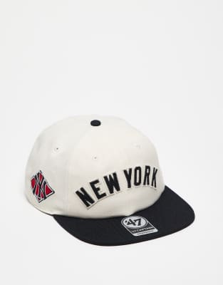 47 Brand New York script captain cap with contrast peak in cream | ASOS