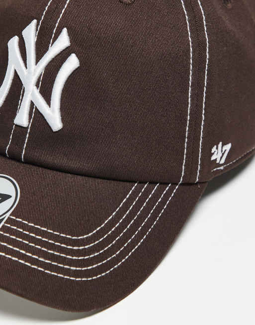 47 Brand NY Yankee clean cap with contrast stitch detail in brown | ASOS