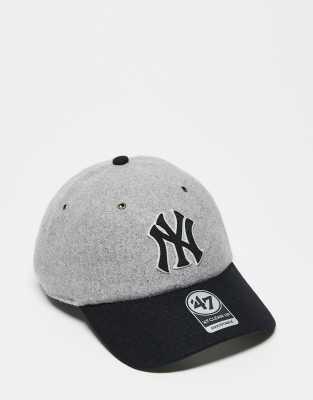 47 Brand NY Yankees wool clean up cap with contrast peak detail in grey ...