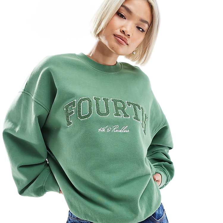 4th & Reckless borg logo sweatshirt in washed green | ASOS 4th & Reckless borg logo sweatshirt in washed green | ASOS