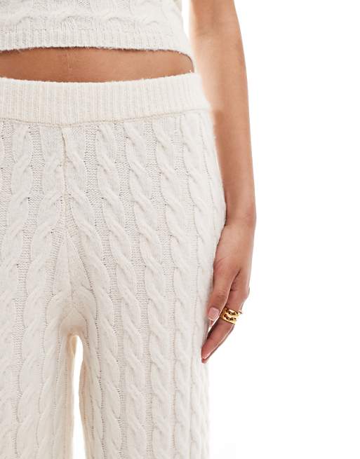 4th & Reckless cable knit wide leg pants in cream - part of 4th & Reckless cable knit wide leg pants in cream - part of