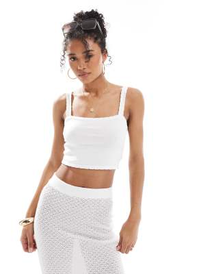 4th & Reckless - Caraco de plage d'ensemble avec bordures en maille au crochet - Blanc | ASOS