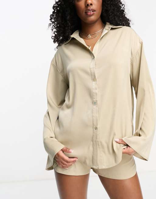 4th & Reckless - Chemise de plage d'ensemble en satin - Beige | ASOS