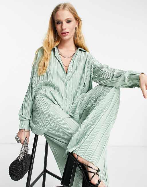 4th & Reckless - Chemise d'ensemble plissée oversize - Vert sauge | ASOS