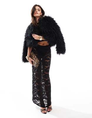4th & Reckless - Jupe longue d'ensemble en dentelle - Noir | ASOS