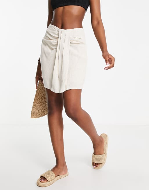 4th And Reckless Kora Linen Tie Front Beach Mini Skirt In Stone Part Of