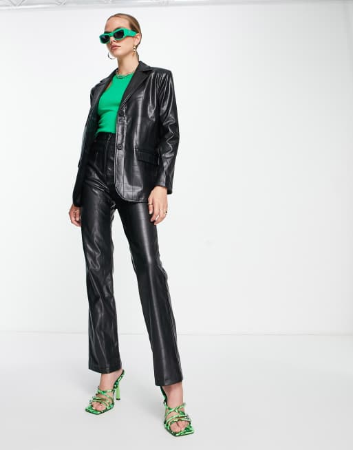 4th And Reckless Leather Look Embossed Blazer Co Ord In Black Asos