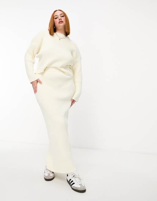 4th & Reckless Plus - Exclusivité - Jupe d'ensemble longue en maille - Crème | ASOS