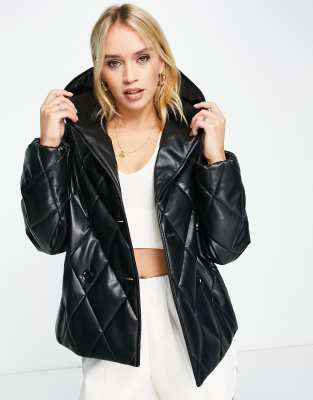 4th & Reckless quilted hooded jacket in black | ASOS