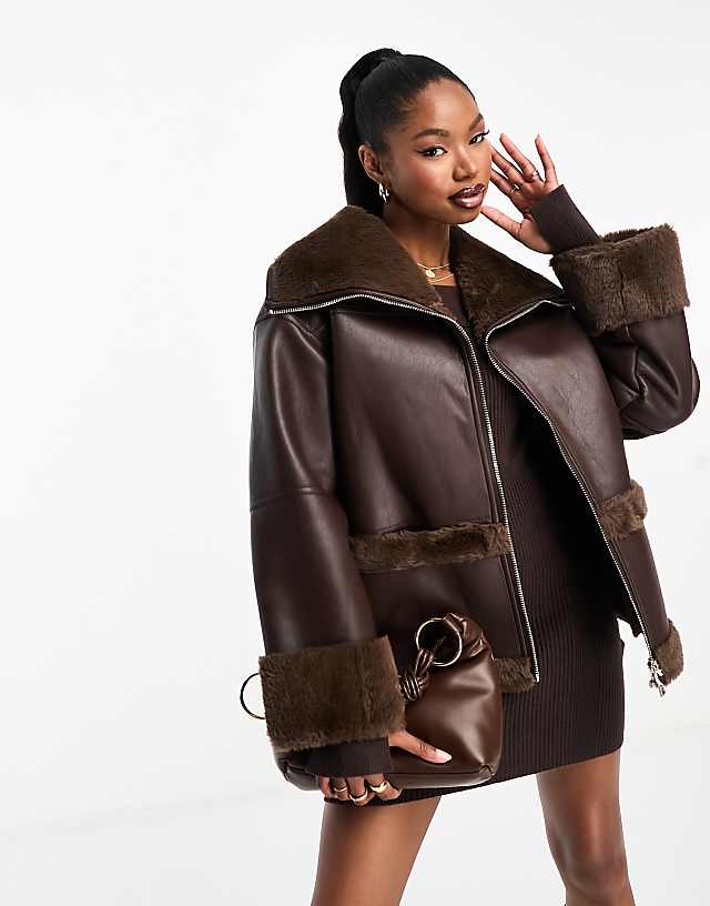 4th & Reckless - Veste en similicuir et fausse fourrure - Chocolat | ASOS 4th & Reckless - Veste en similicuir et fausse fourrure - Chocolat | ASOS
