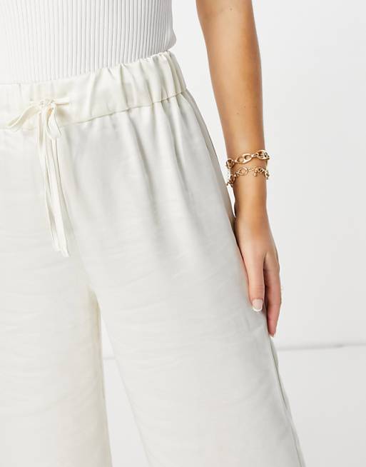 4th & Reckless wide leg satin pants in cream | ASOS 4th & Reckless wide leg satin pants in cream | ASOS