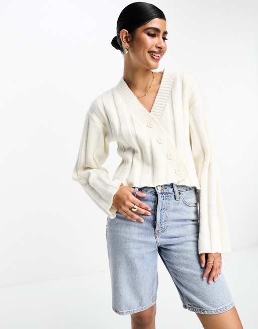 4th And Reckless Wool Mix Button Detail Jumper In Cream Asos